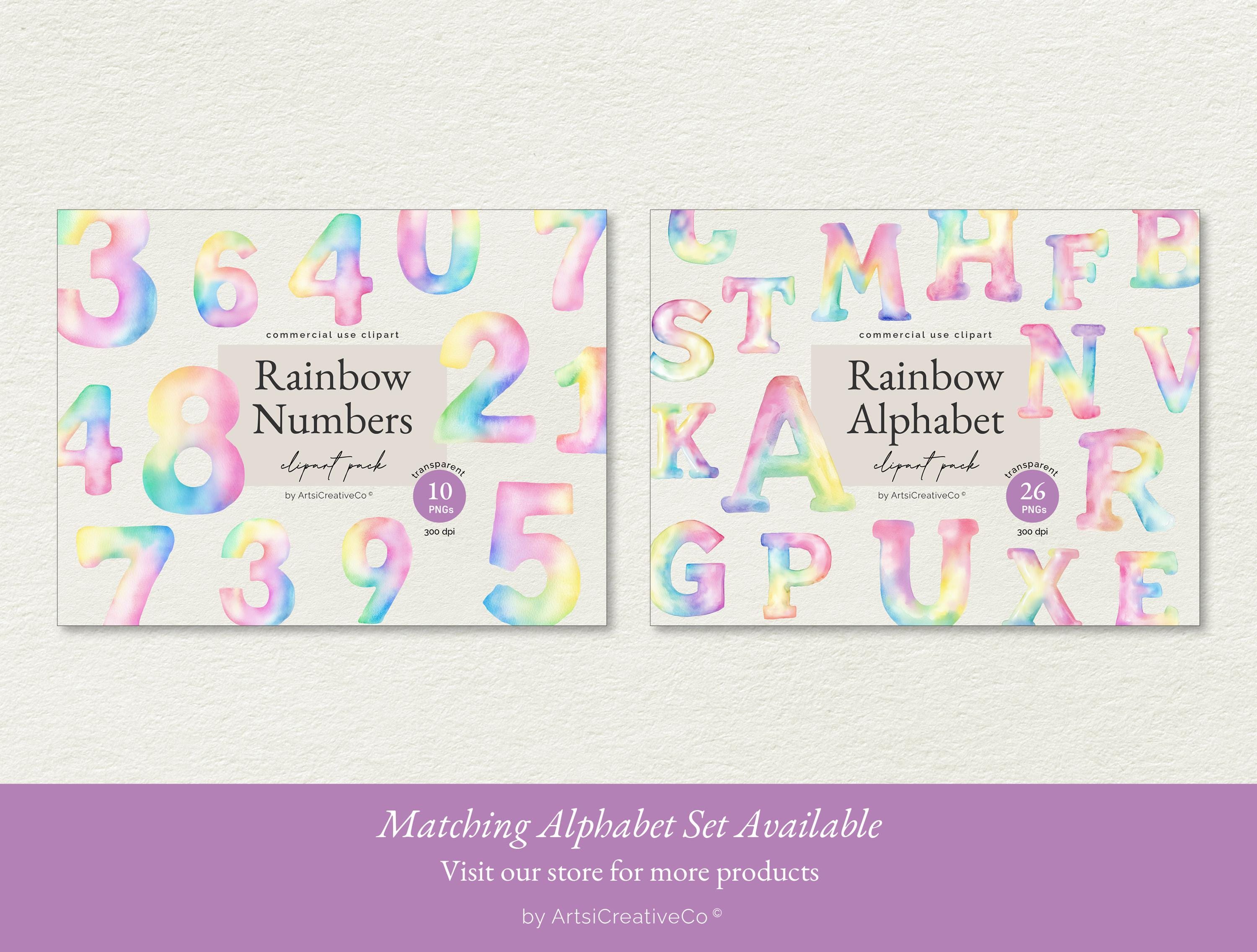Rainbow Watercolor Numbers Clipart Bundle - Pastel Numbers PNG ...
