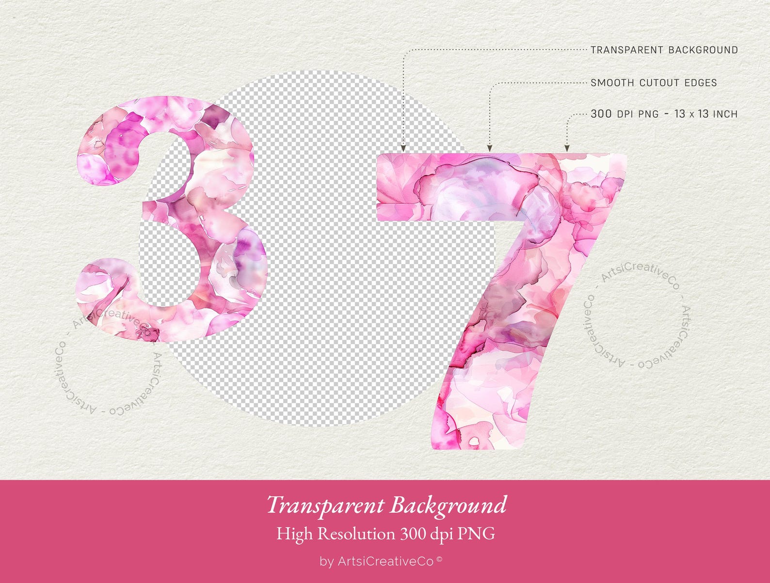 Numbers Watercolor Birthday Age Clipart PNG Bundle, Numbers Clipart ...