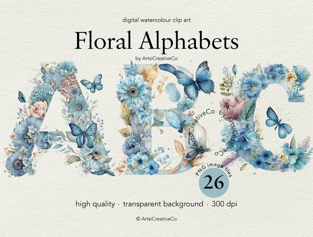 Floral Alphabet Letters Clipart PNG Bundle, Floral Letters, Floral ...
