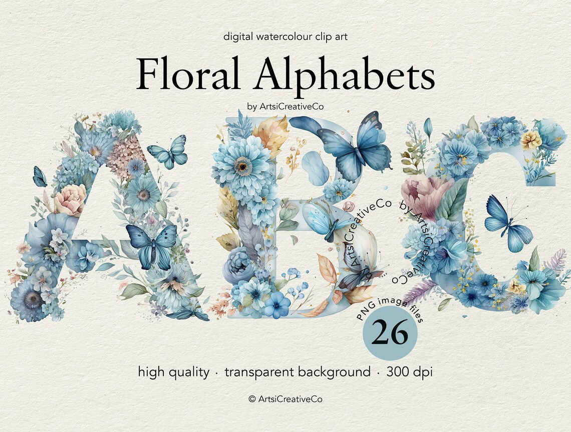 Floral Alphabet Letters Clipart PNG Bundle, Floral Letters, Floral ...