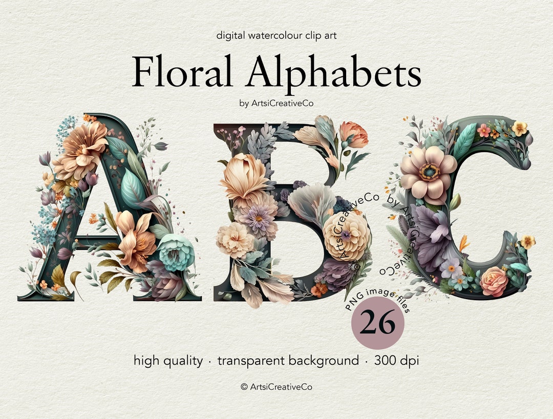 Floral Alphabets Letters Clipart PNG Bundle, Floral Letters, Floral ...