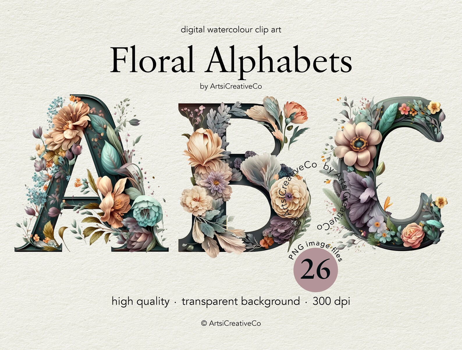 Floral Alphabets Letters Clipart PNG Bundle, Floral Letters, Floral ...