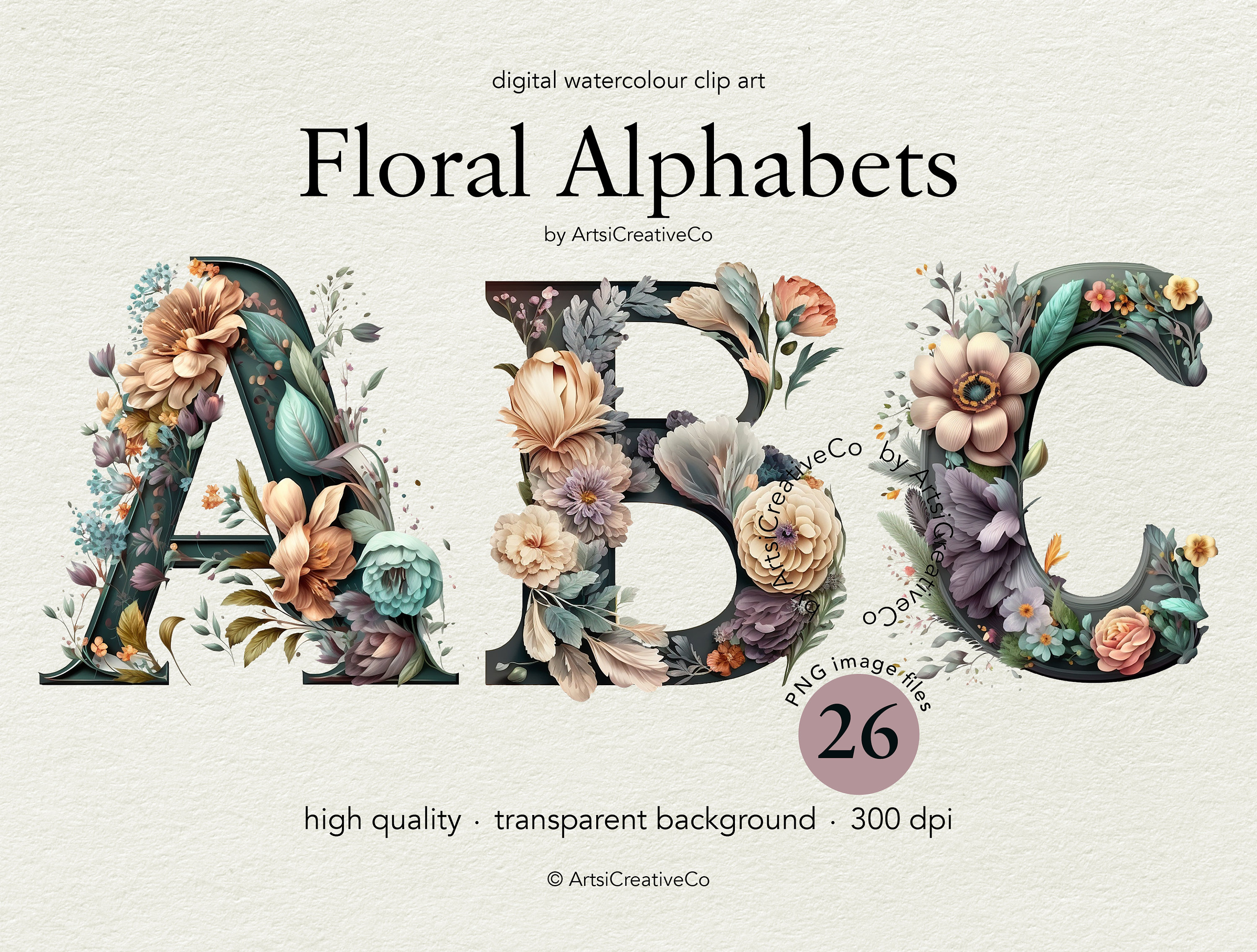 Floral Alphabets Letters Clipart PNG Bundle, Floral Letters, Floral ...
