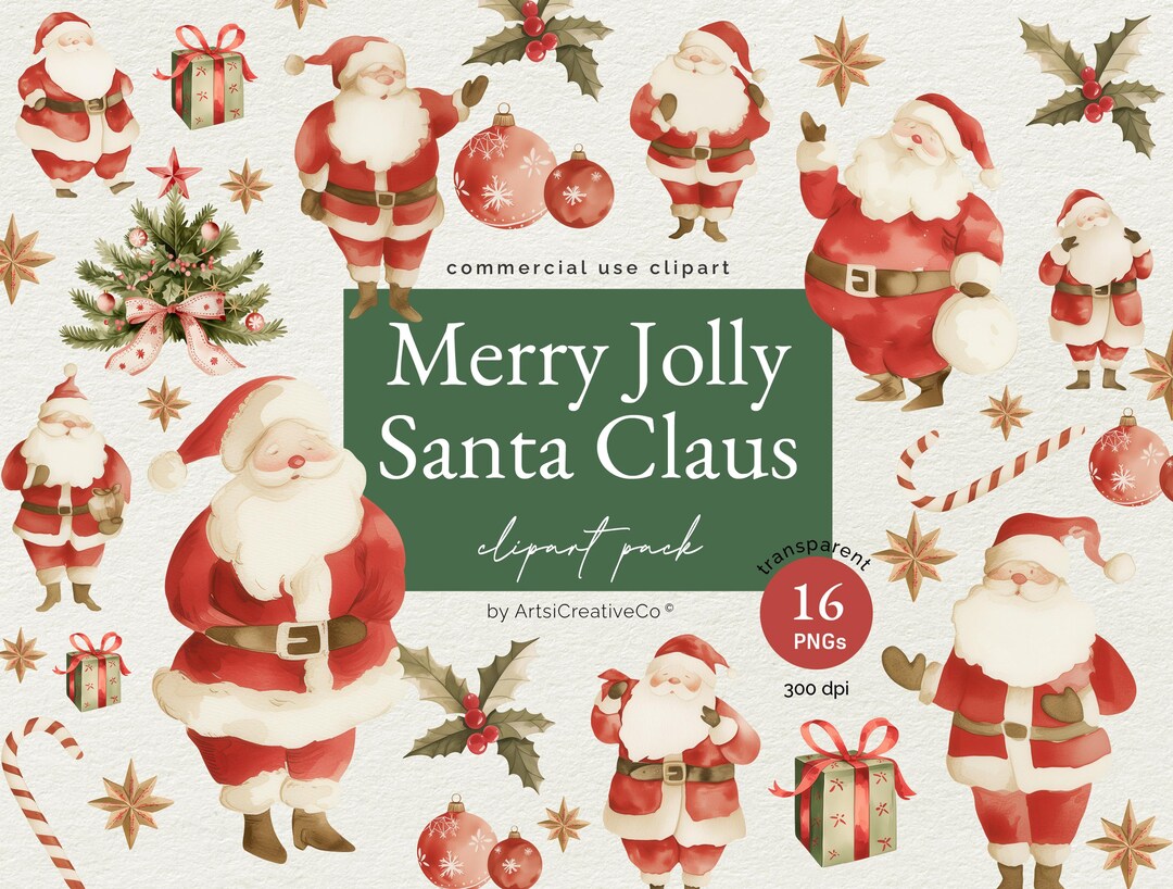 Merry Jolly Santa Claus Clipart, Vintage Christmas Santa Clip Art ...