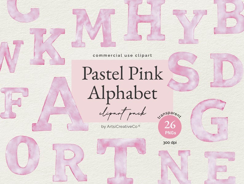 Pastel Pink Alphabet Clipart, Watercolor Letters, Digital Alphabet Font ...