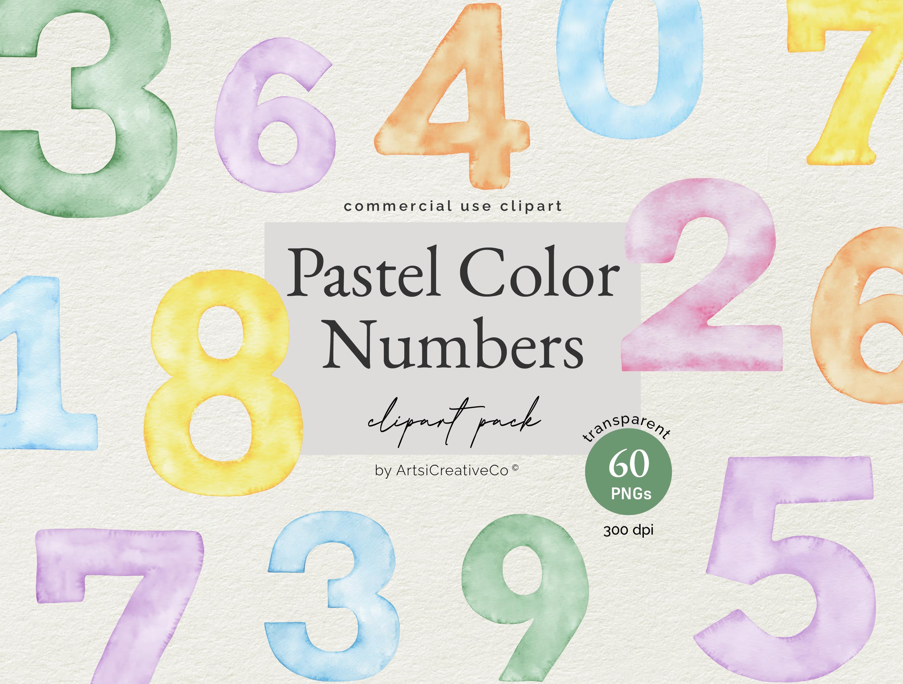 Pastel Numbers Clipart Bundle in 6 Colors, Watercolor Numbers, Birthday ...