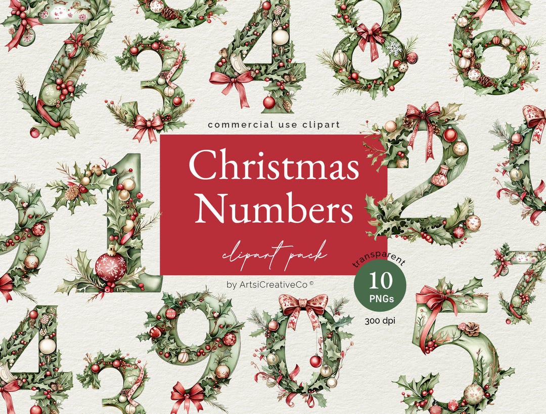 Christmas Numbers Clipart PNG Bundle, Numbers Clip Art, Festive Season ...