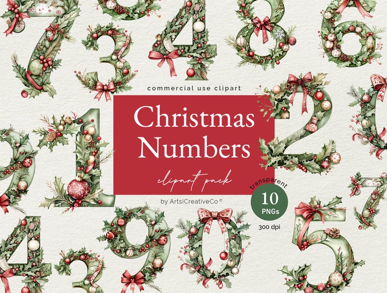 Christmas Numbers Clipart PNG Bundle, Numbers Clip Art, Festive Season ...