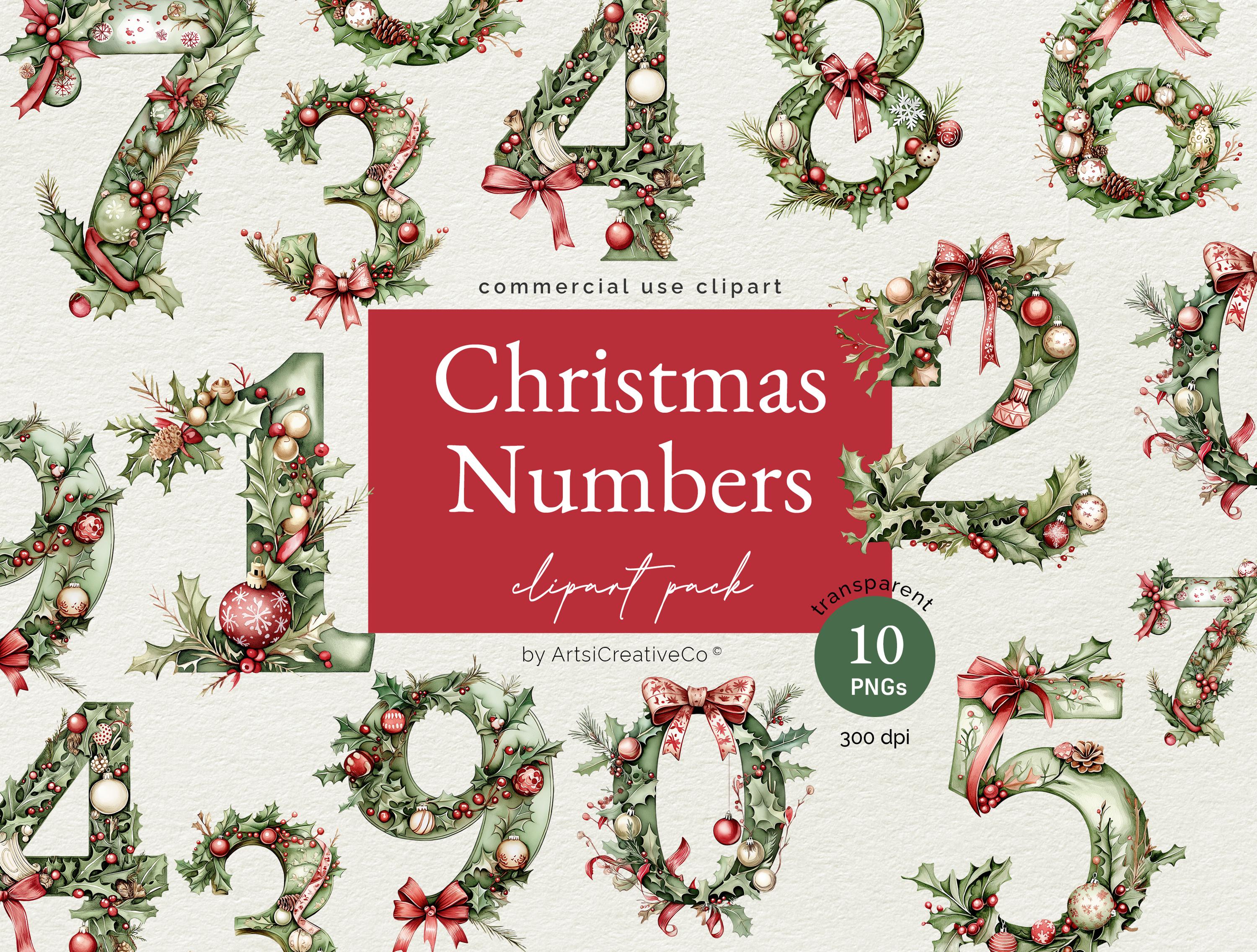 Christmas Numbers Clipart PNG Bundle, Numbers Clip Art, Festive Season ...