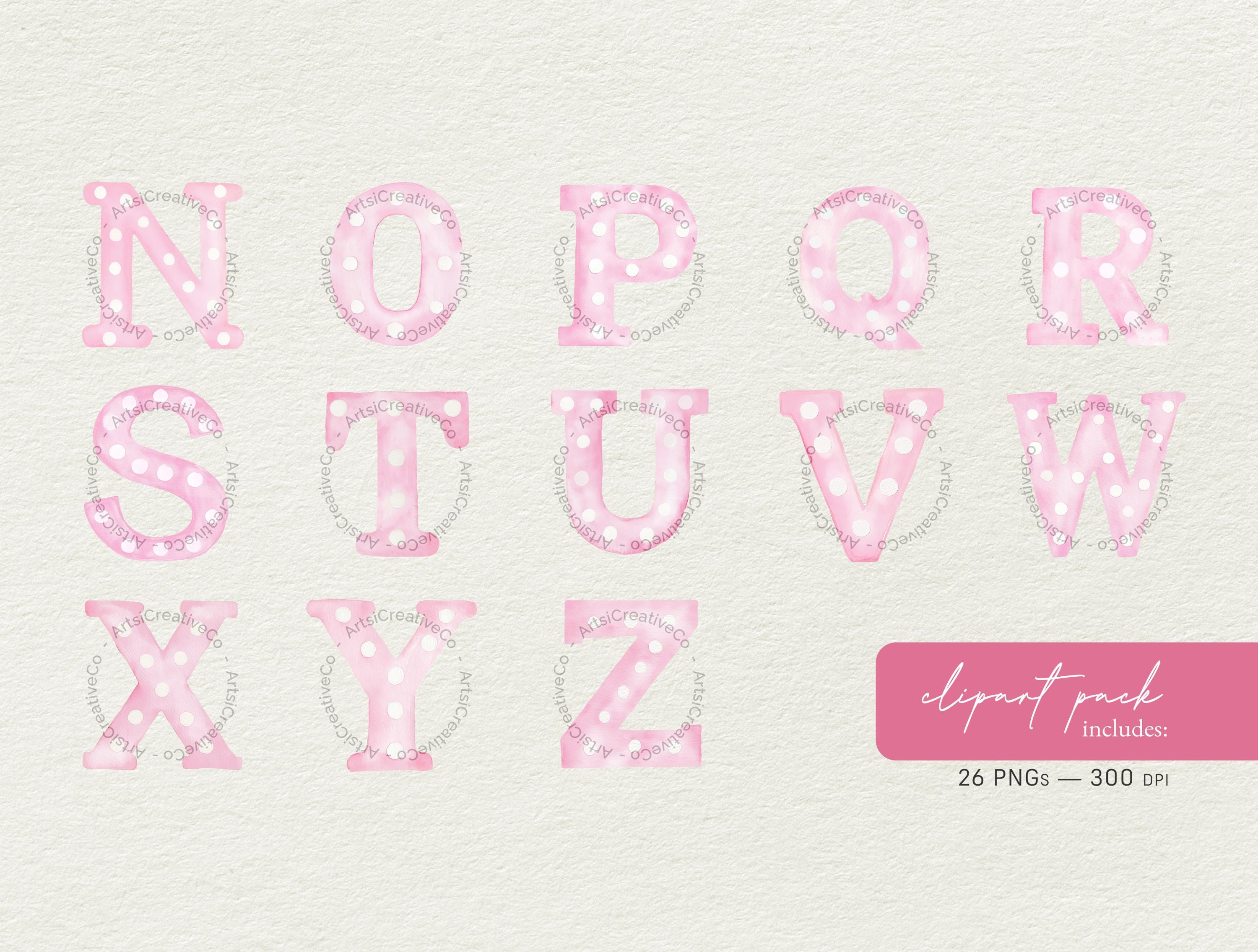 Baby Girl Alphabet Clipart PNG Set - Pastel Pink Polka Dot Letters A-Z ...