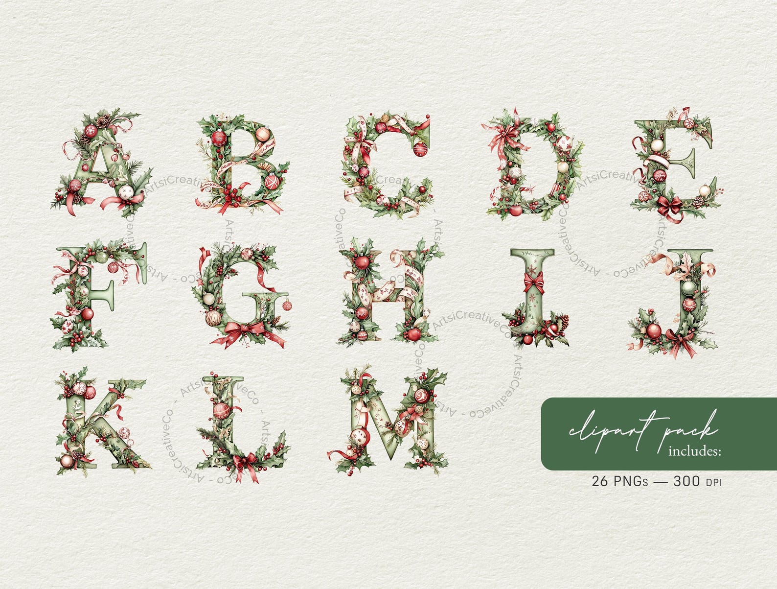 Christmas Alphabet Letters Clipart PNG Bundle, Alphabet Clipart ...