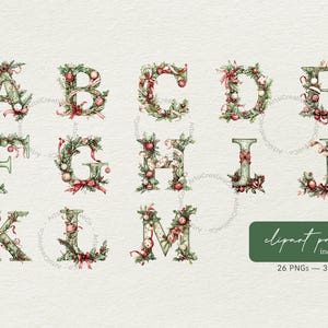 Christmas Alphabet Letters Clipart PNG Bundle, Alphabet Clipart ...