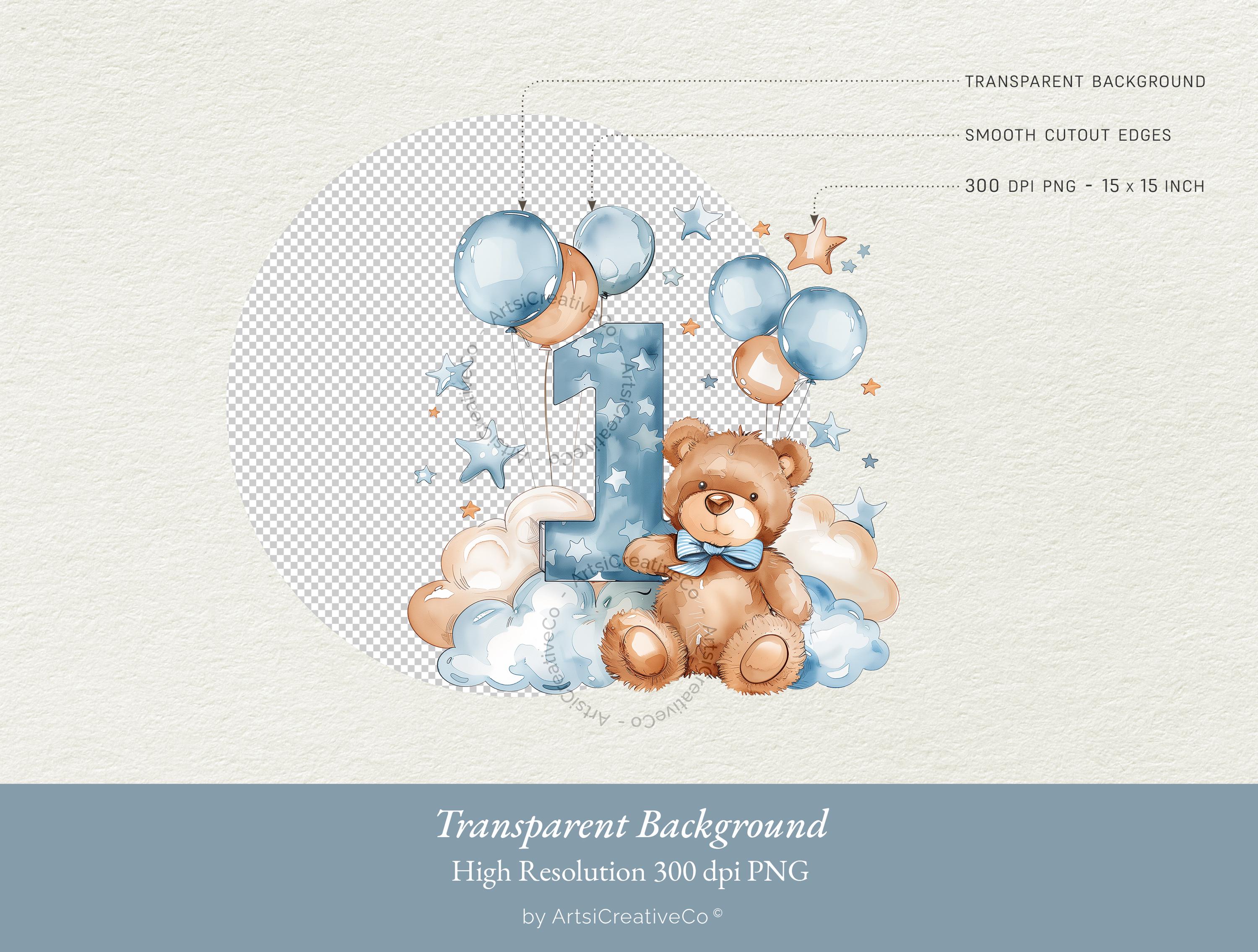 Teddy Bear 1st Birthday PNG Clipart, Blue Balloon Baby Boy, First Year ...