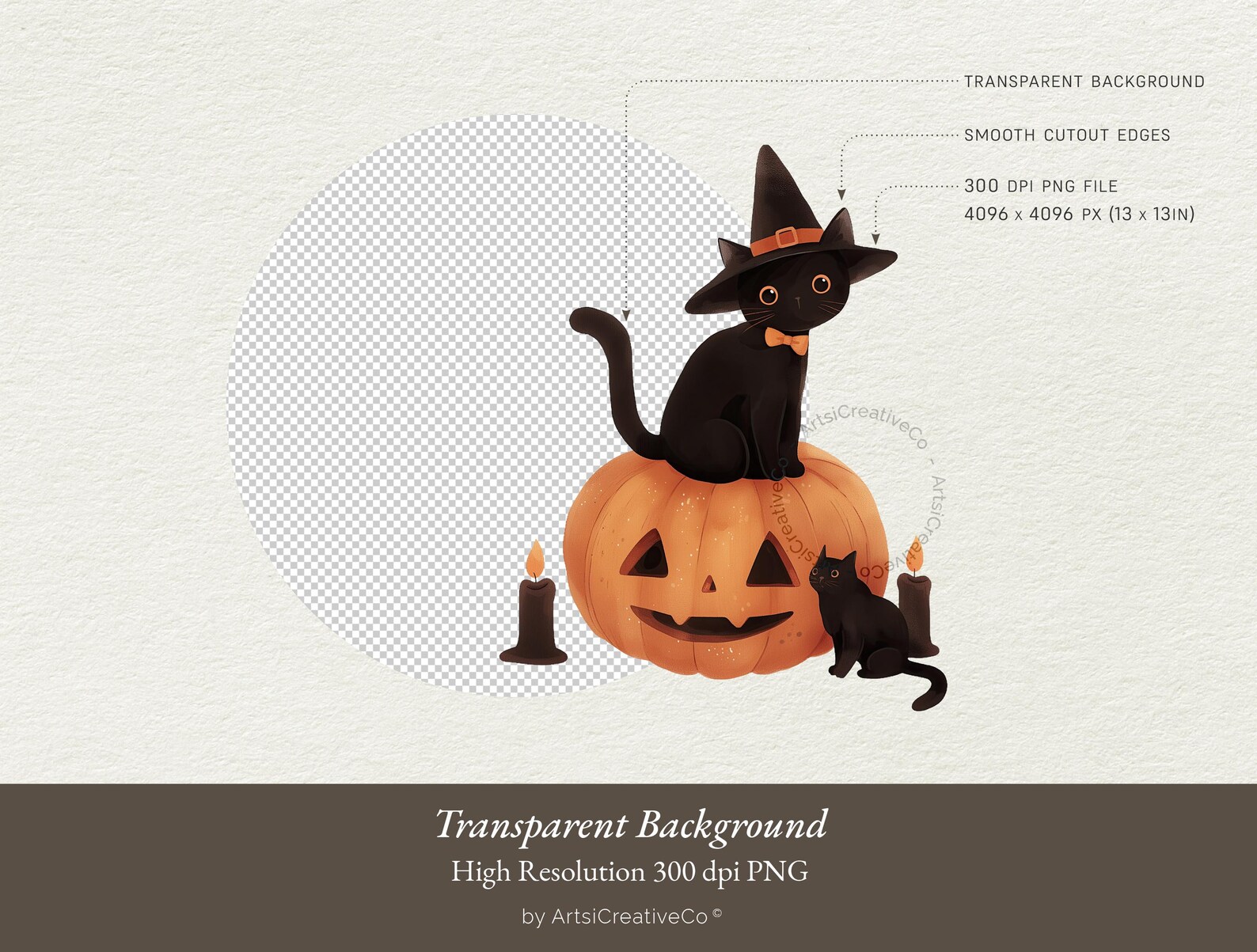 Halloween Cat Clipart, Halloween Watercolor Clipart, Halloween PNG ...