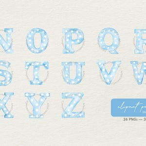 Baby Boy Alphabet Clipart PNG Set - Pastel Blue Polka Dot Letters A-Z ...