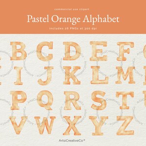 Pastel Orange Alphabet Clipart, Watercolor Letters, Digital Alphabet ...