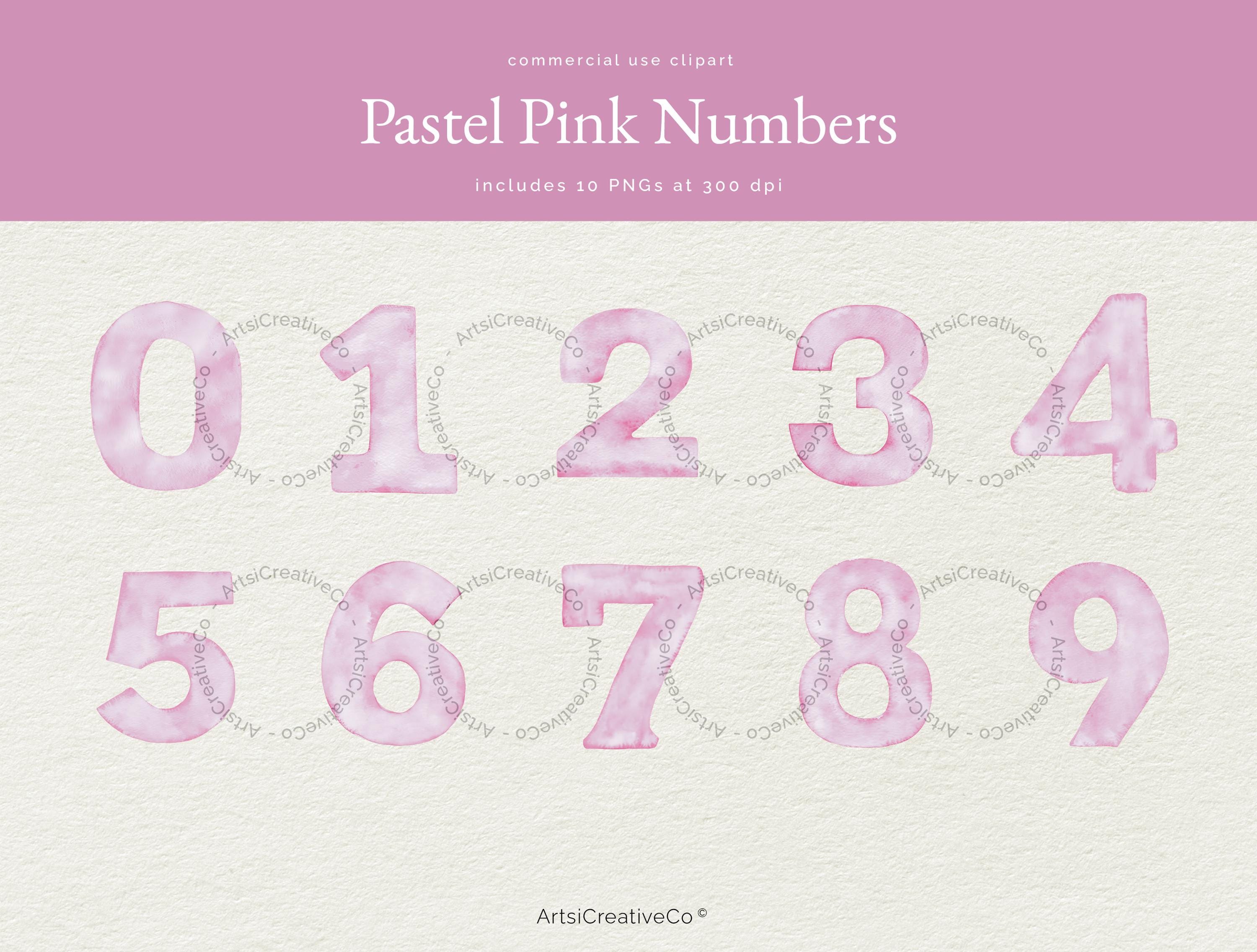 Pastel Pink Numbers Clipart, Watercolor Numbers, Pink Numbers, Birthday ...