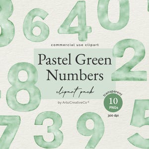 Pastel Green Numbers Clipart, Watercolor Numbers, Green Numbers ...