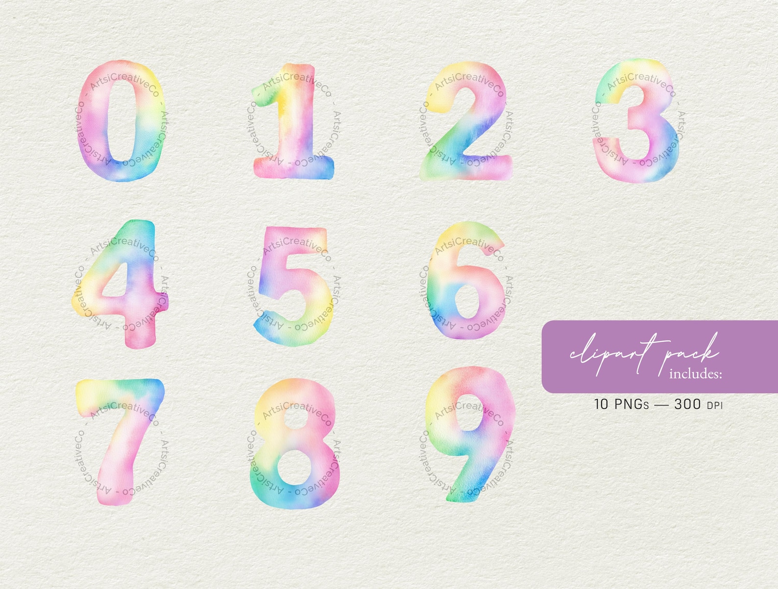 Rainbow Watercolor Numbers Clipart Bundle - Pastel Numbers PNG ...