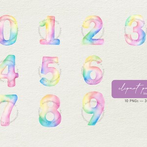 Rainbow Watercolor Numbers Clipart Bundle - Pastel Numbers PNG ...