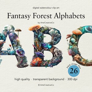 Fantasy Forest Floral Alphabets Letters Clipart PNG Bundle, 26 Floral ...