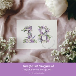 Floral Numbers Clipart PNG, Purple Floral Numbers, Invitations ...