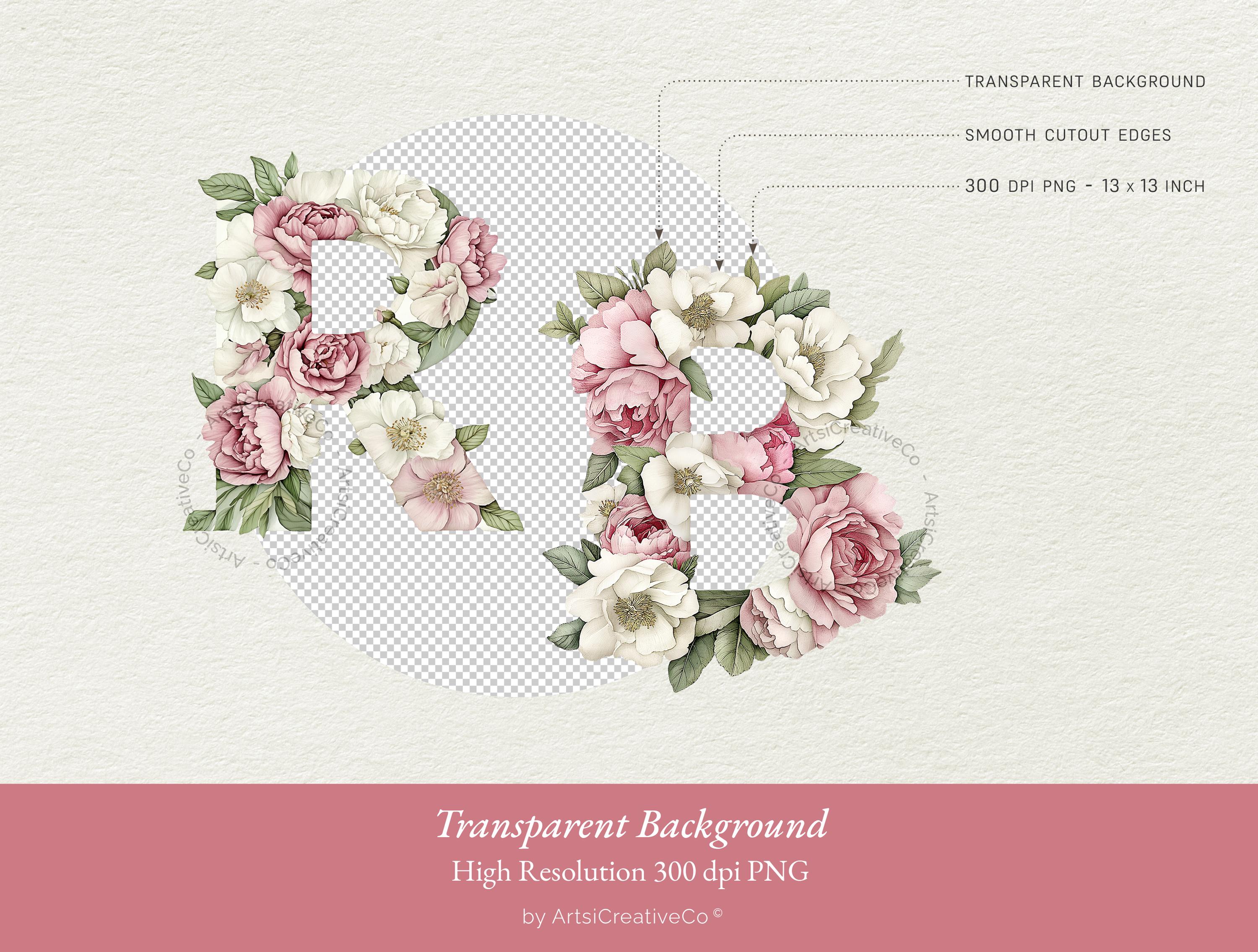 Peony Alphabet Clipart PNG - Floral Letters for Scrapbooking ...