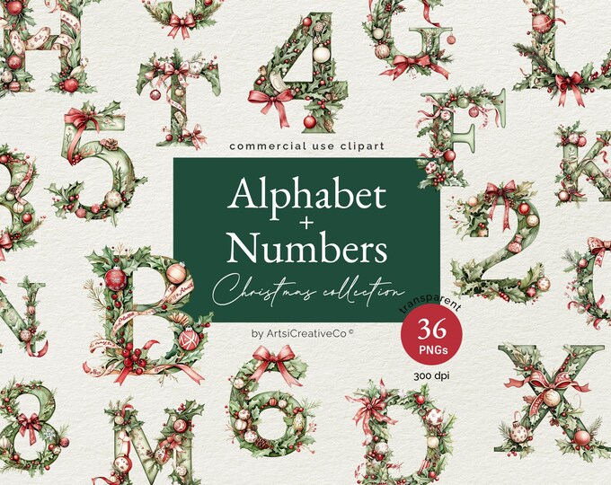 Christmas Alphabet and Numbers Clipart, Girly Pink Gold Christmas ...