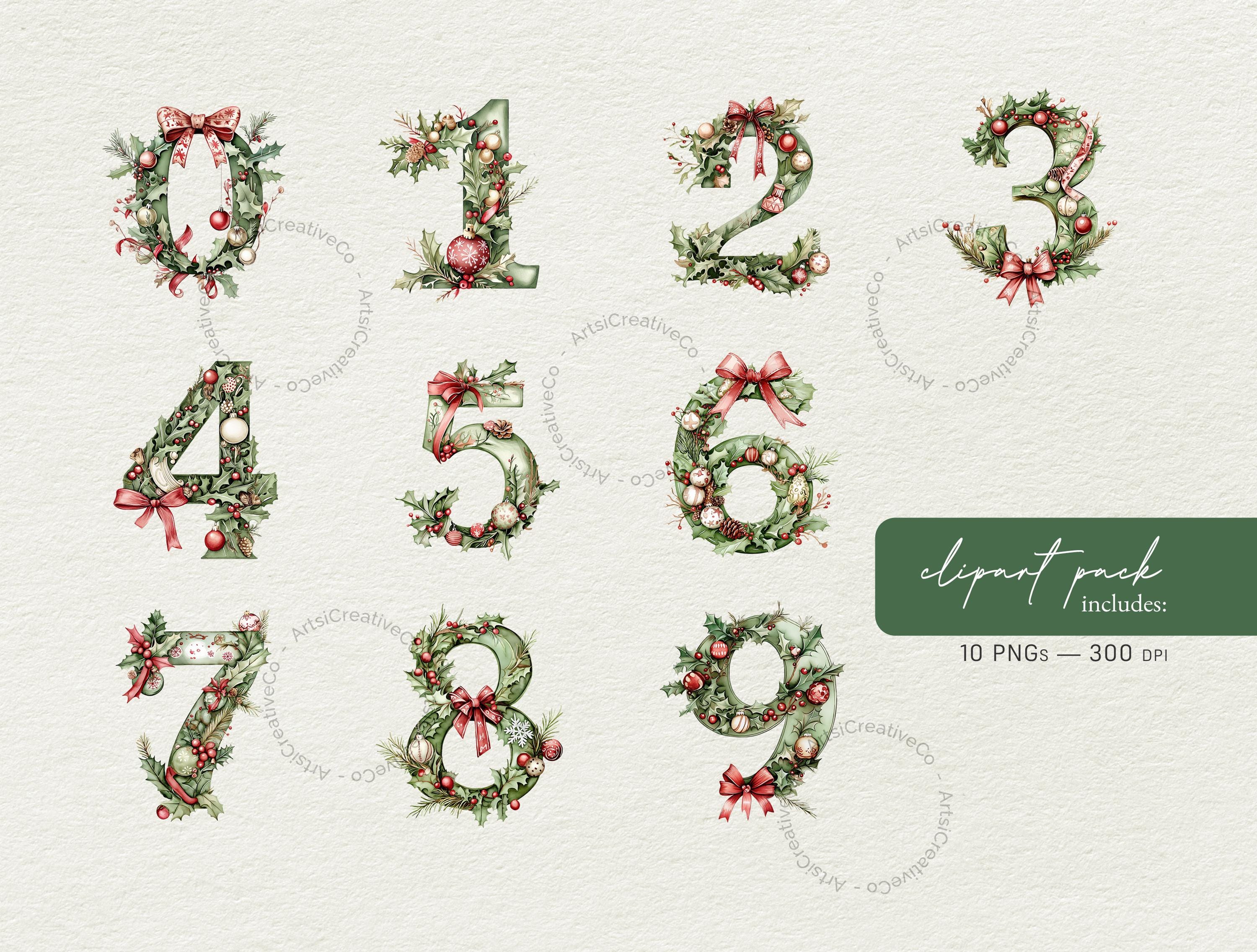 Christmas Numbers Clipart PNG Bundle, Numbers Clip Art, Festive Season ...