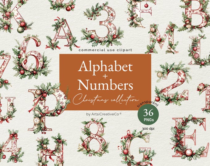 Christmas Alphabet and Numbers Clipart, Girly Pink Gold Christmas ...