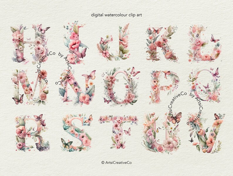 Floral Alphabet Letters Clipart PNG Bundle, Floral Letters, Floral ...
