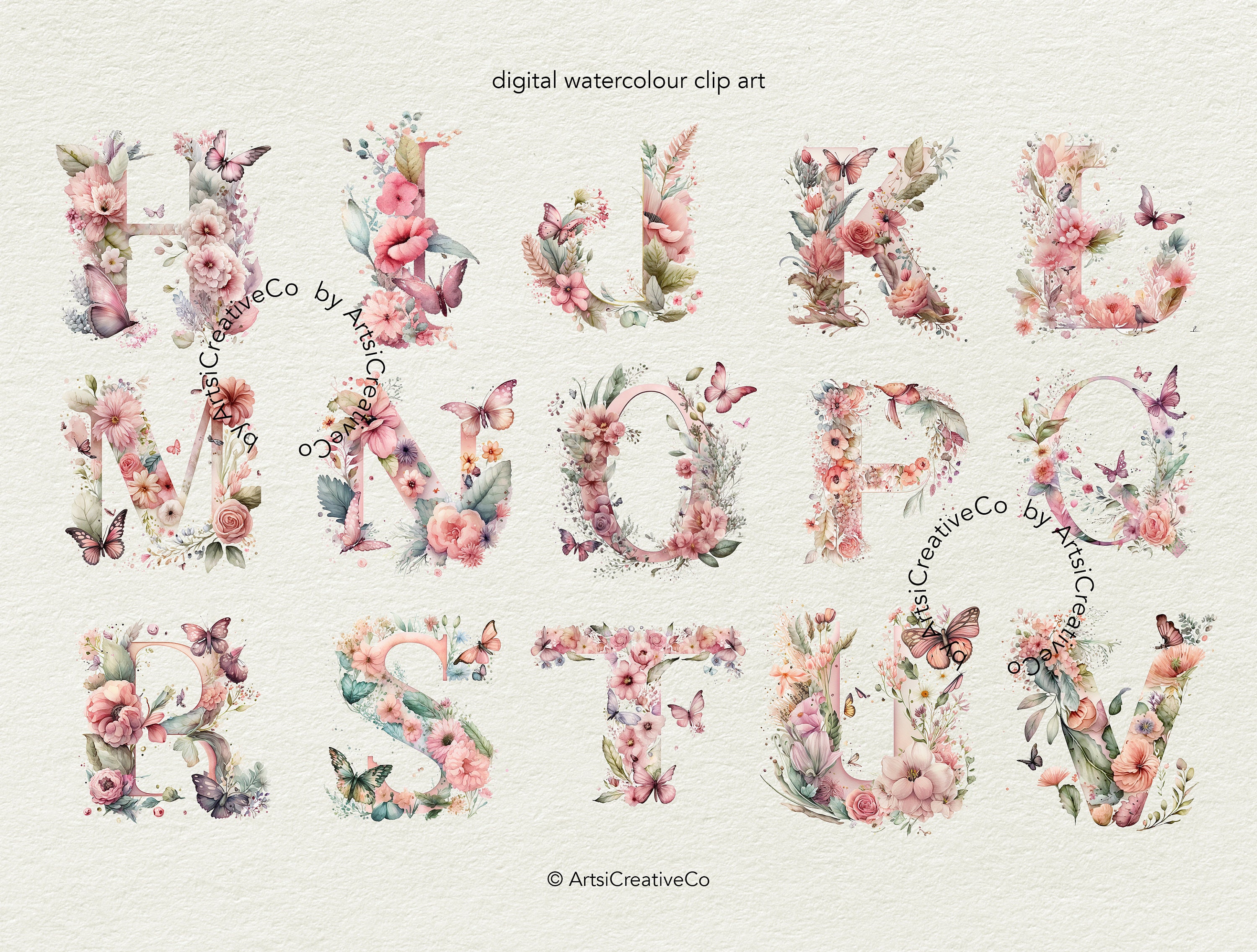 Alfabetos florales Letras Clipart PNG Bundle, 26 letras florales ...