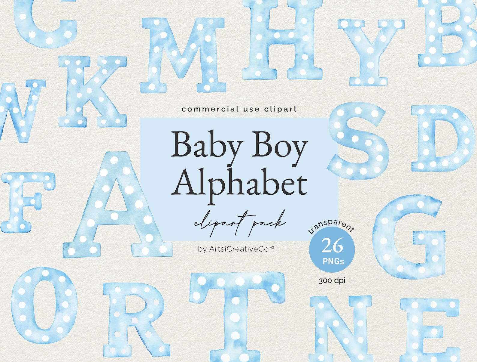 Baby Boy Alphabet Clipart PNG Set - Pastel Blue Polka Dot Letters A-Z ...