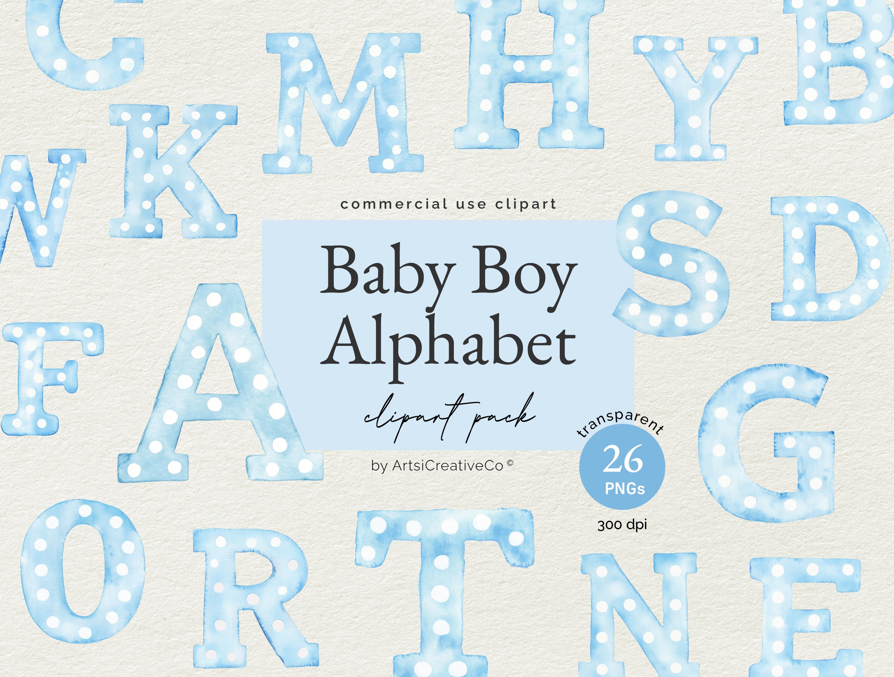 Baby Boy Alphabet Clipart PNG Set - Pastel Blue Polka Dot Letters A-Z ...