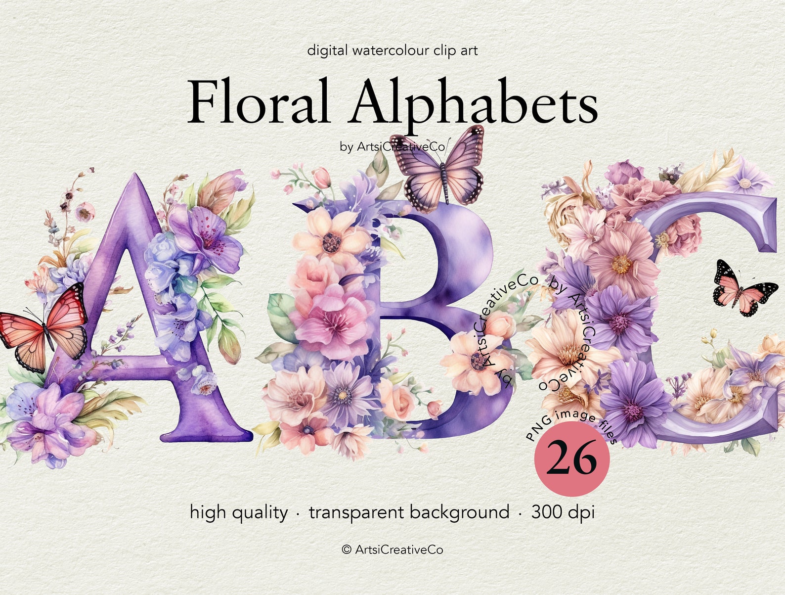Floral Alphabet Letters Clipart PNG Bundle, Floral Letters, Floral ...
