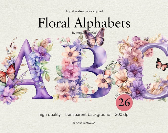 Floral Purple Alphabet Clipart | Floral Alphabet PNG | Alphabet PNG ...