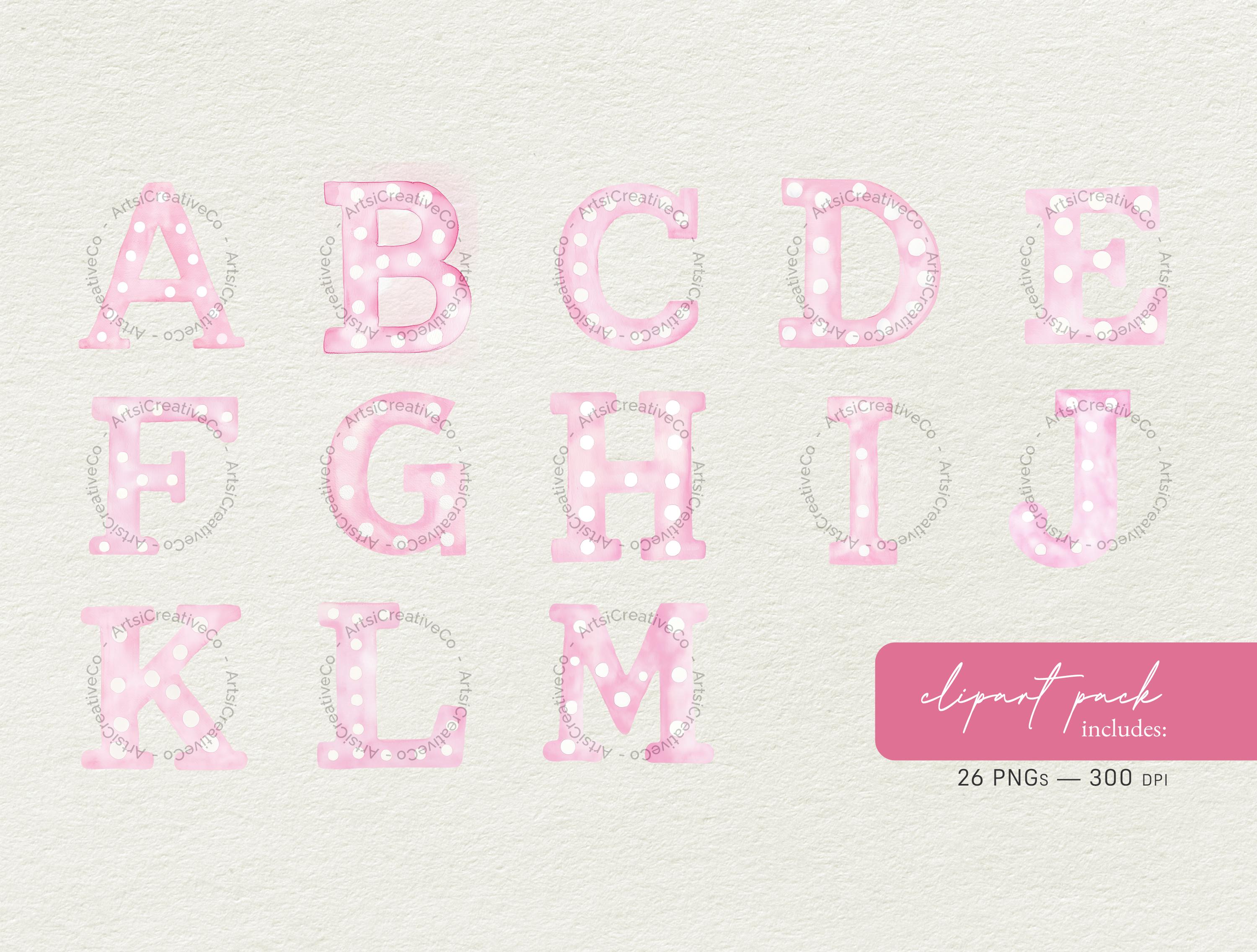 Baby Girl Alphabet Clipart PNG Set - Pastel Pink Polka Dot Letters A-Z ...