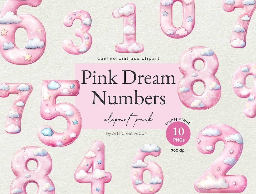 Pink Dream Numbers Clipart PNG, Baby Girl Pink Numbers, Birthday ...