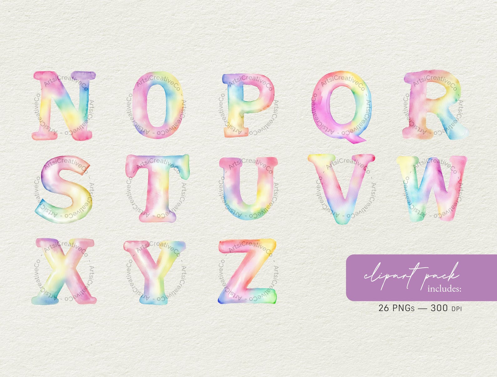 Rainbow Watercolor Alphabet Clipart Bundle - Pastel Letters A-Z PNG ...