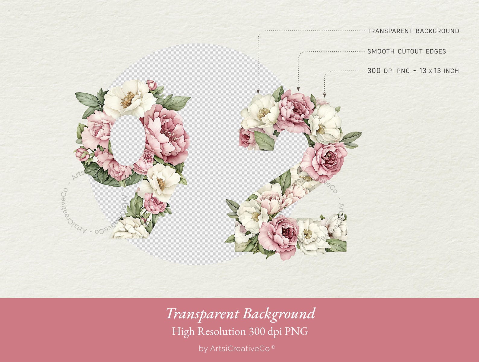 Peony Numbers Clipart PNG - Floral Numbers for Invitations, Weddings ...