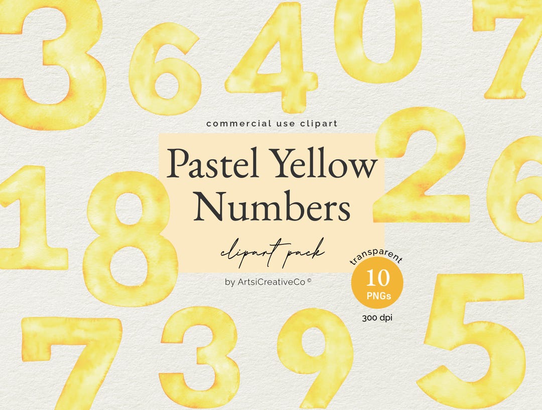 Pastel Yellow Numbers Clipart, Watercolor Numbers, Yellow Numbers ...