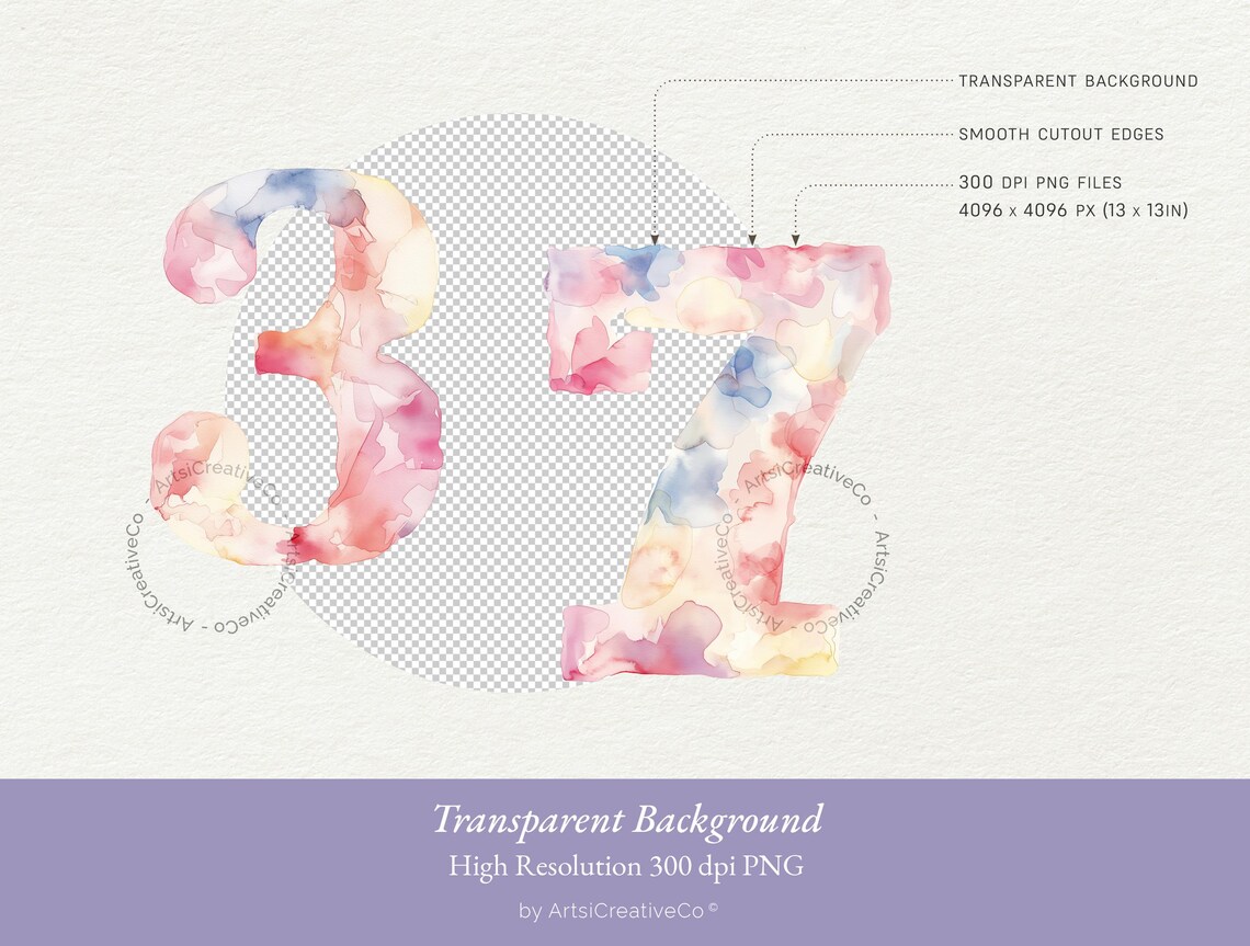Soft Pastel Watercolour Numbers Birthday Age Clipart PNG Bundle ...