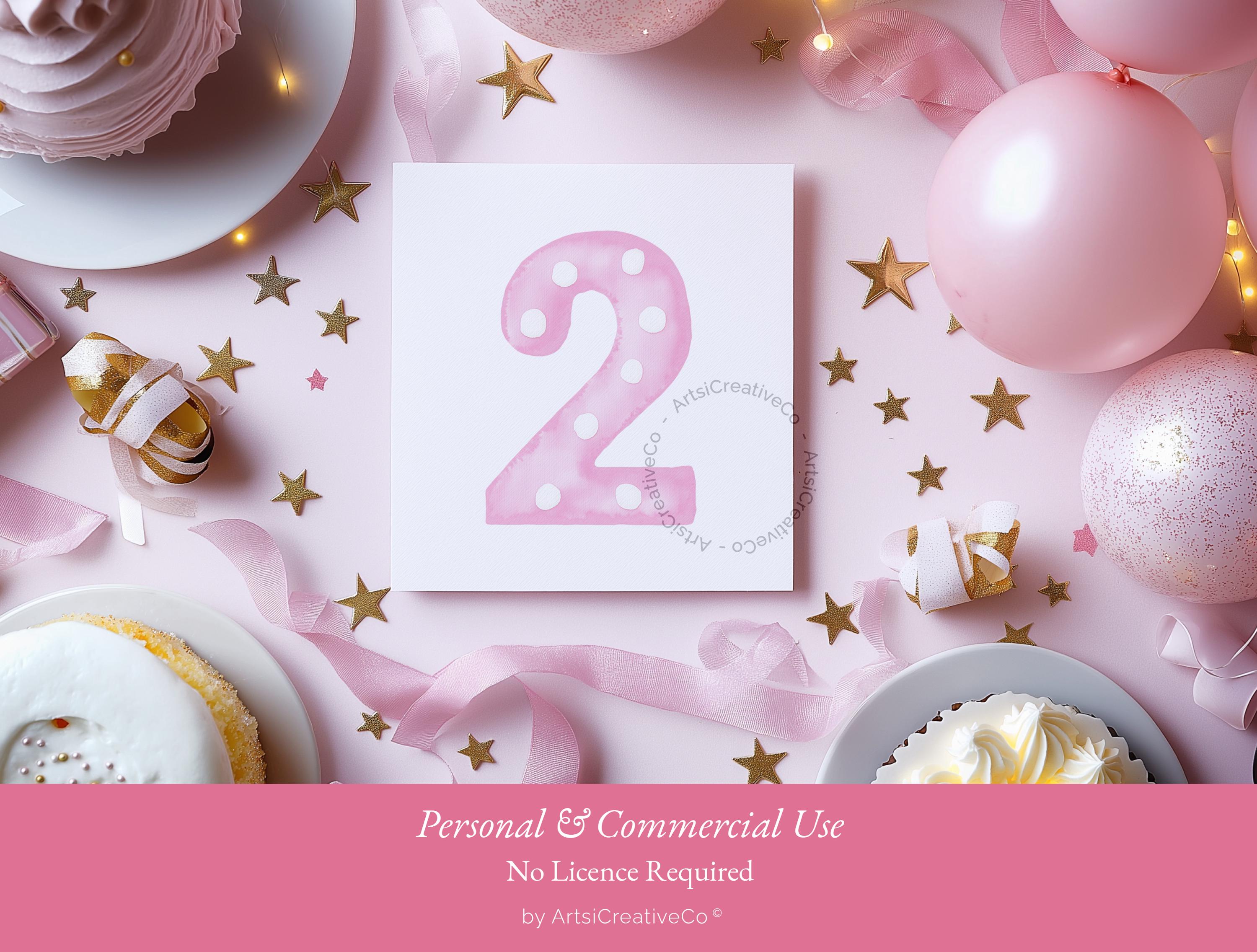 Baby Girl Watercolor Numbers Clipart Bundle- Pastel Pink Polka Dot ...
