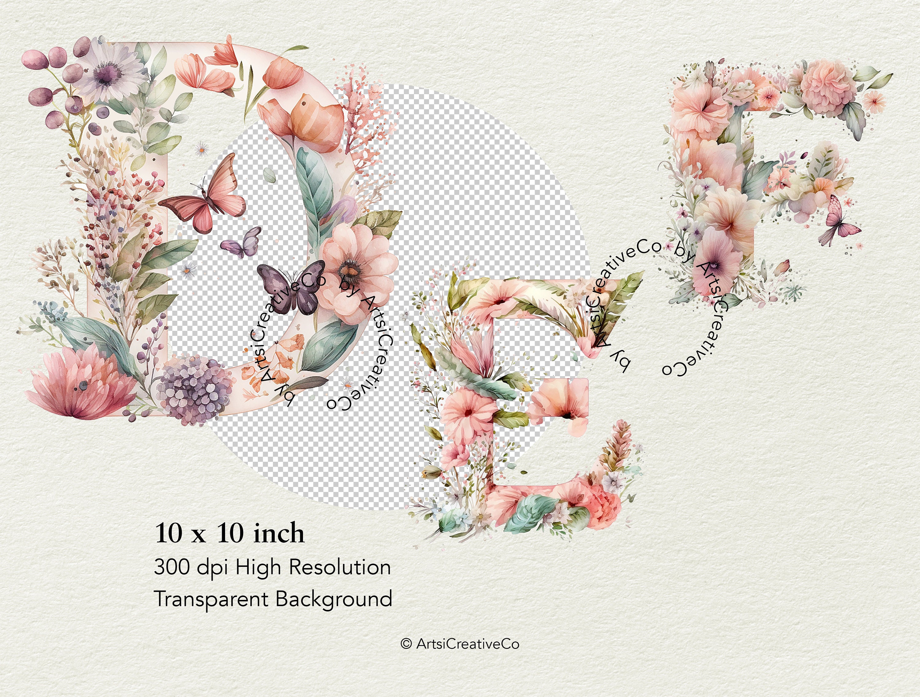 Alfabetos florales Letras Clipart PNG Bundle, 26 letras florales ...