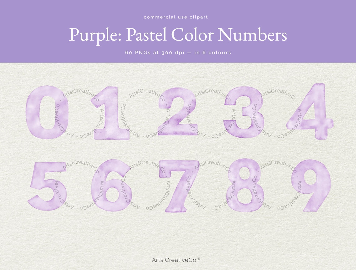 Pastel Numbers Clipart Bundle in 6 Colors, Watercolor Numbers, Birthday ...