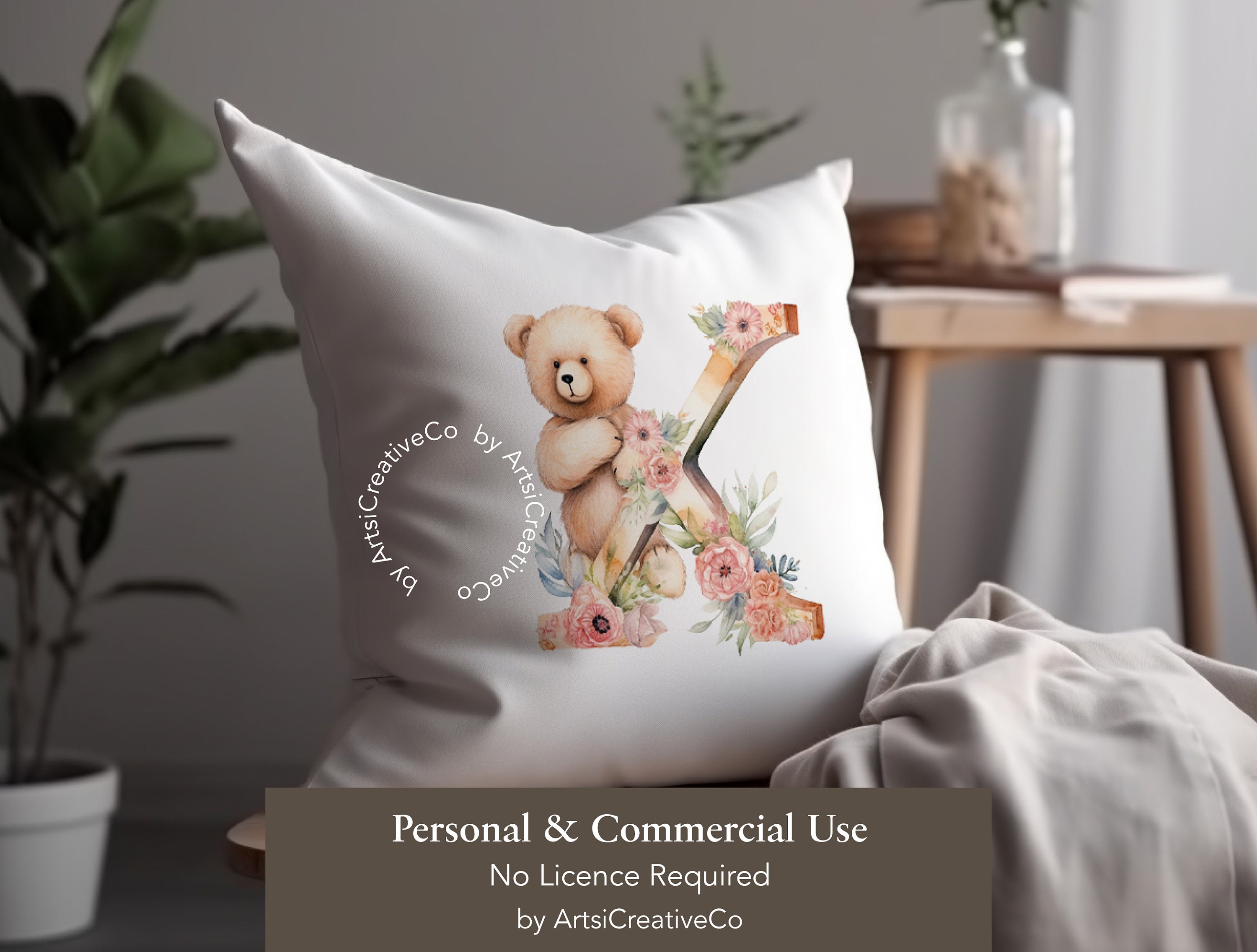 Teddy Bear Floral Alphabet Letters Clipart PNG Bundle, Teddy Bear ...