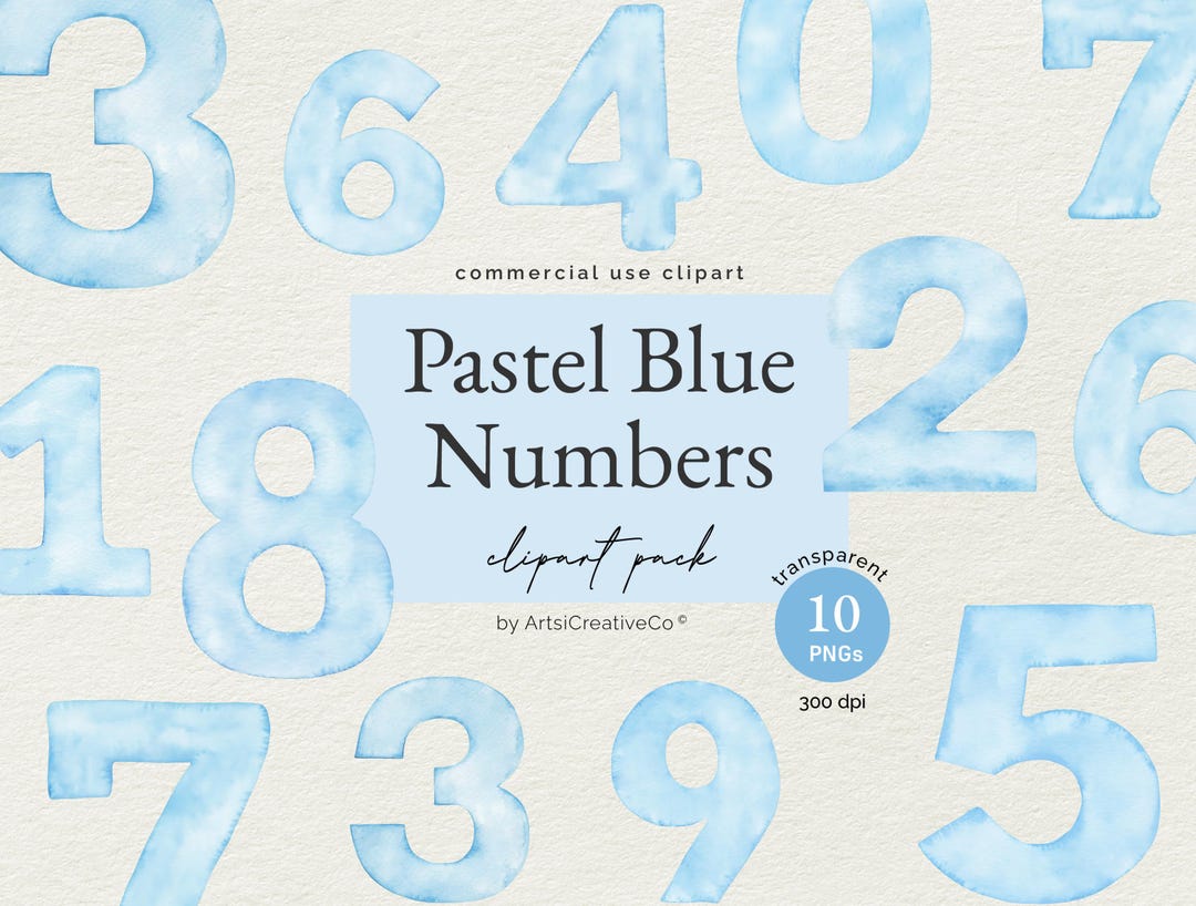 Pastel Blue Numbers Clipart, Watercolor Numbers, Blue Numbers, Birthday ...