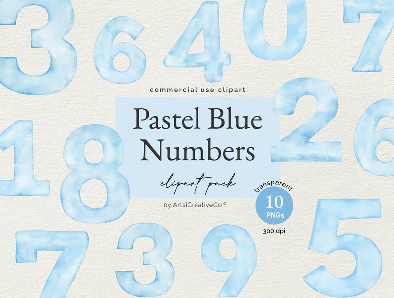 Pastel Blue Numbers Clipart, Watercolor Numbers, Blue Numbers, Birthday ...