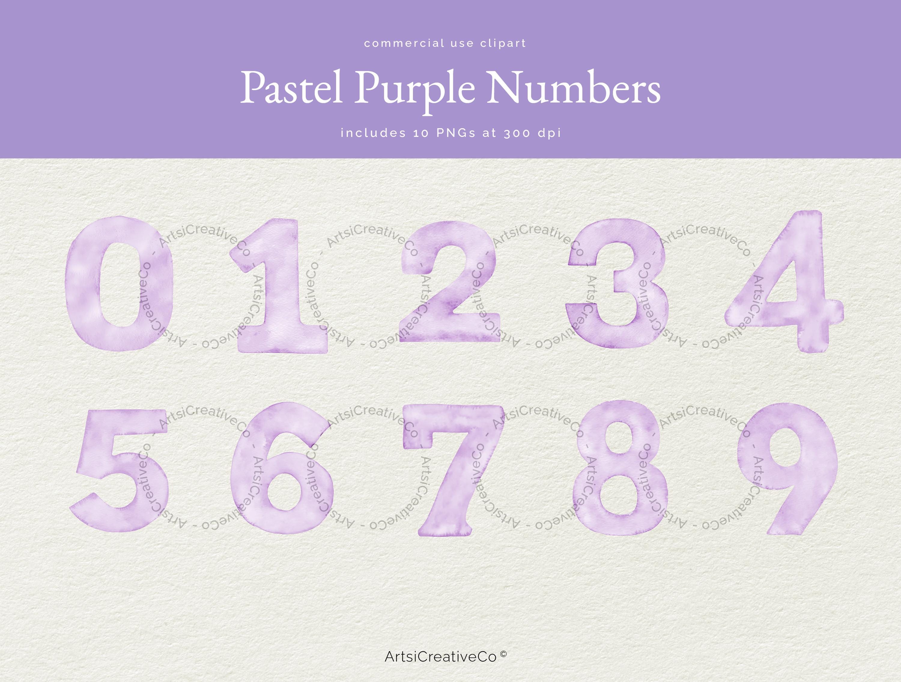 Pastel Purple Numbers Clipart, Watercolor Numbers, Purple Numbers ...