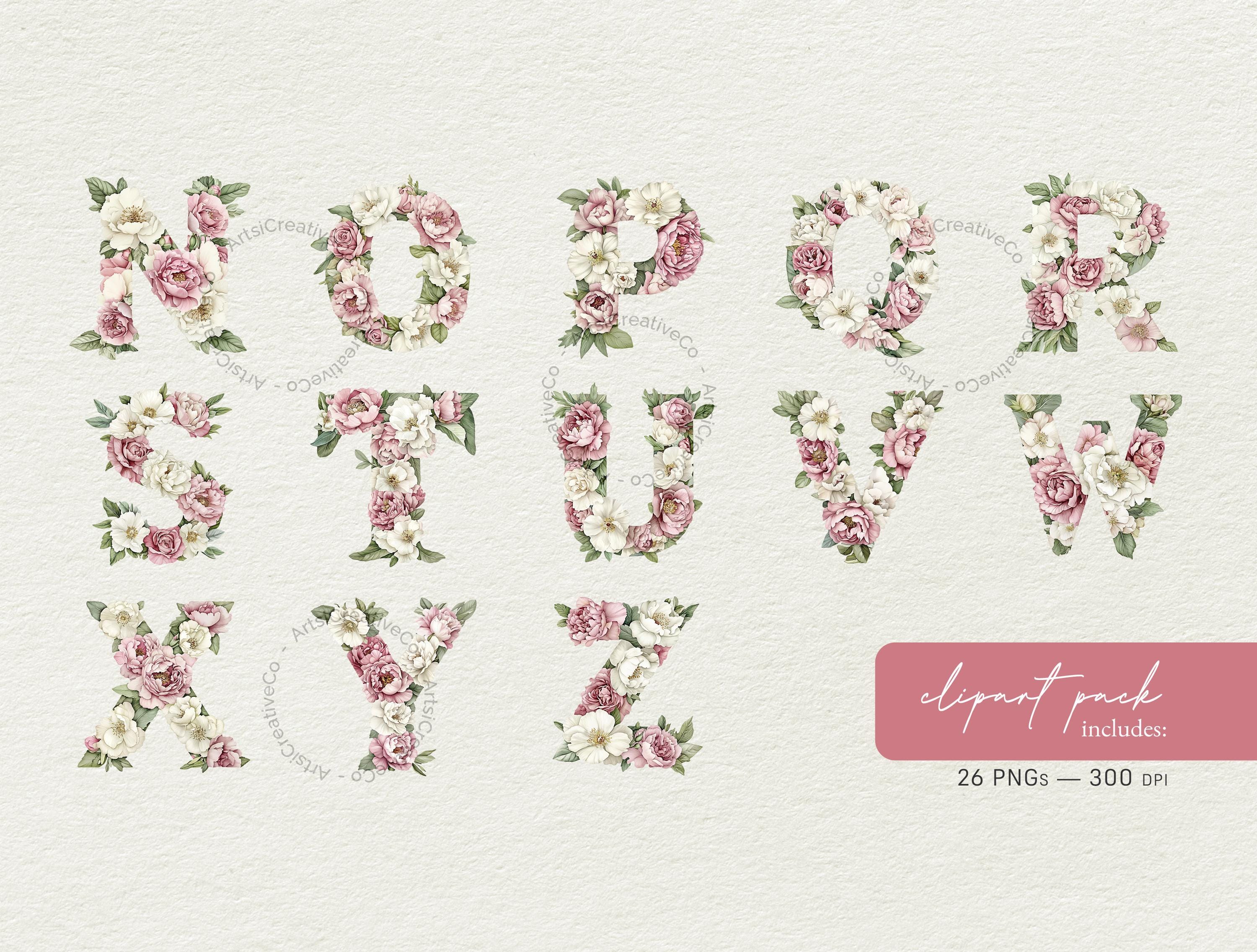 Peony Alphabet Clipart PNG - Floral Letters for Scrapbooking ...